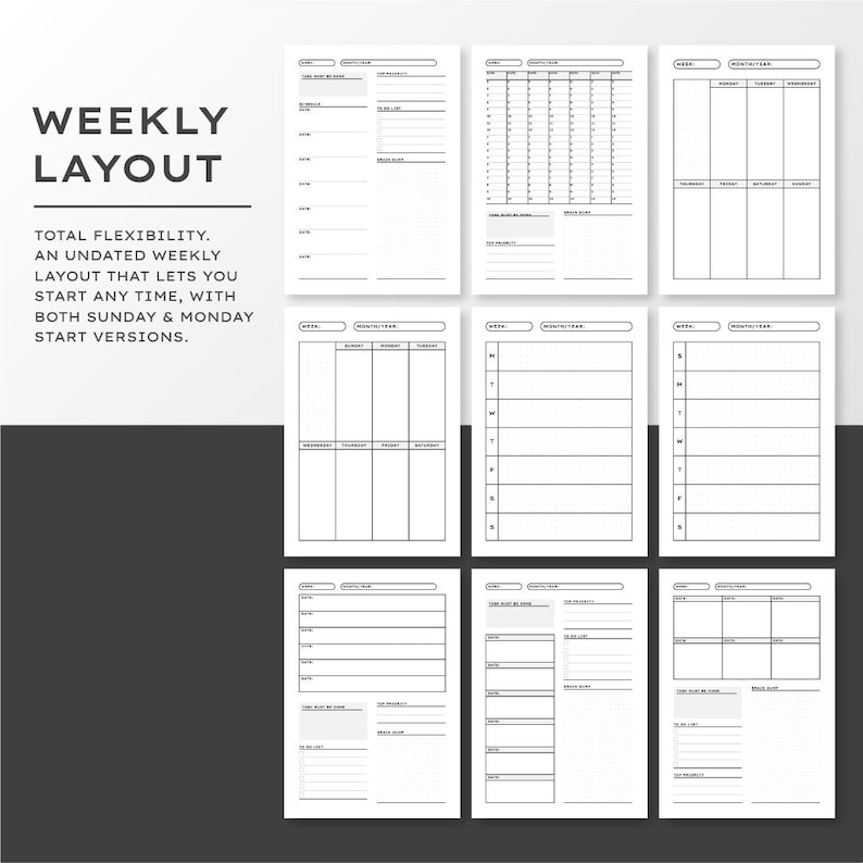 DIY Printable Discbound Planner Inserts, Undated Daily, Weekly, Monthly ...
