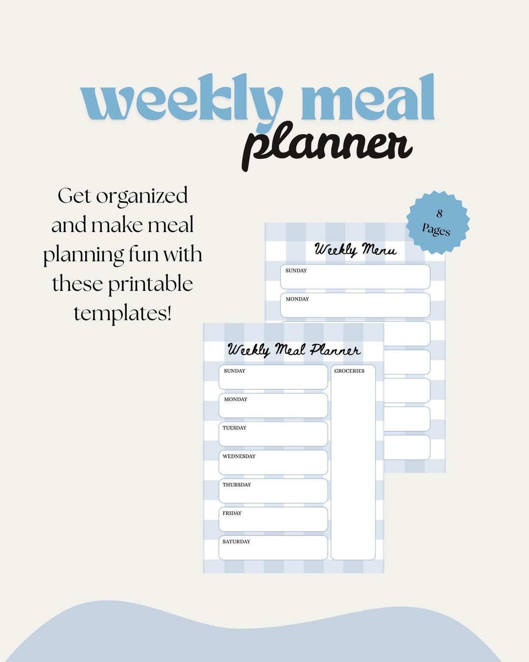 Gingham Weekly Meal Planner Printable: Digital Download - Etsy