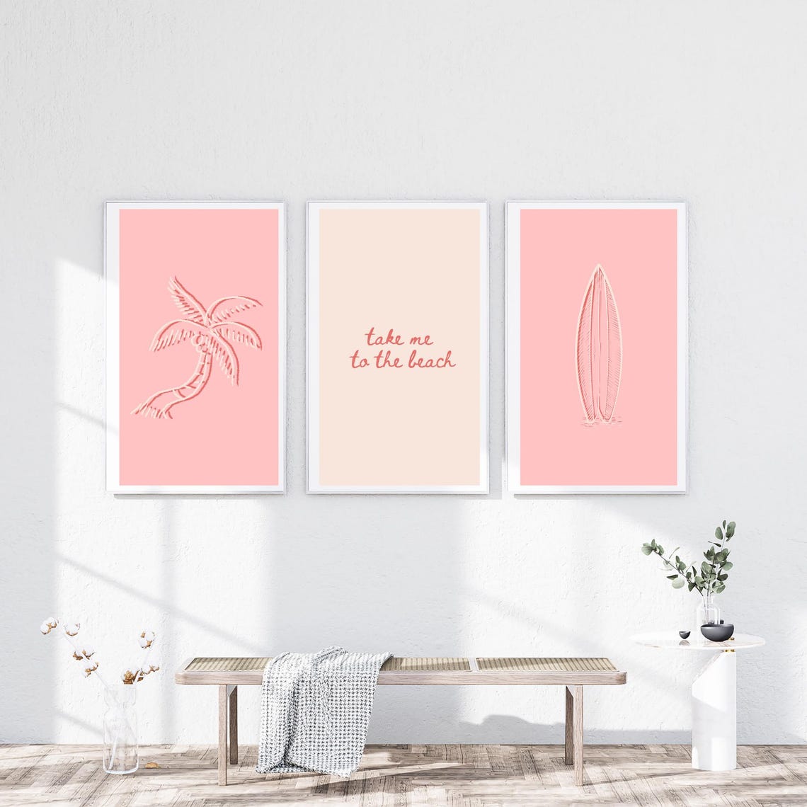 Boho Surf Gallery Wall Art: Pink Coastal Prints (digital Download) - Etsy