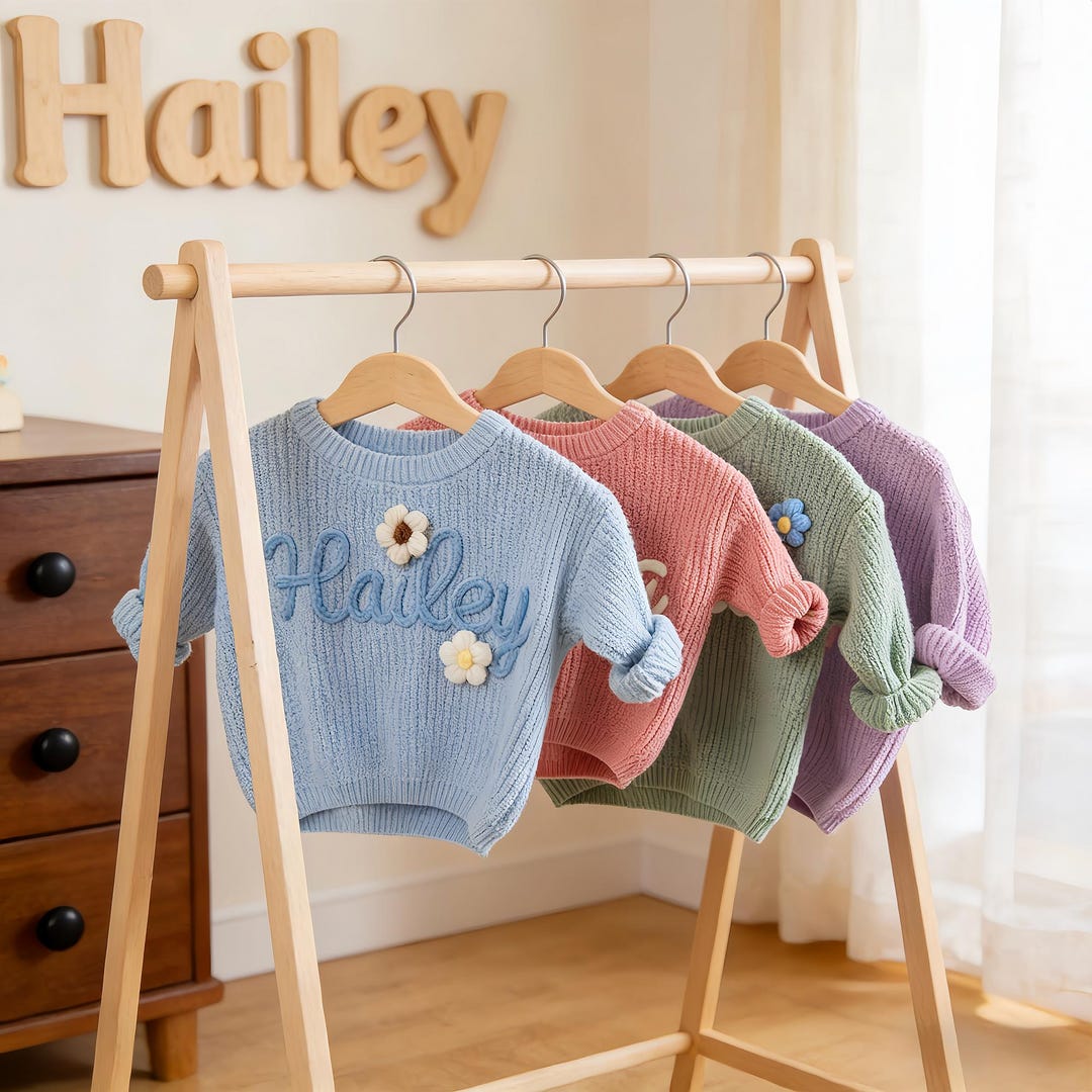 Personalized Baby Name Sweater, Hand Embroidered Knit Sweater , Custom ...