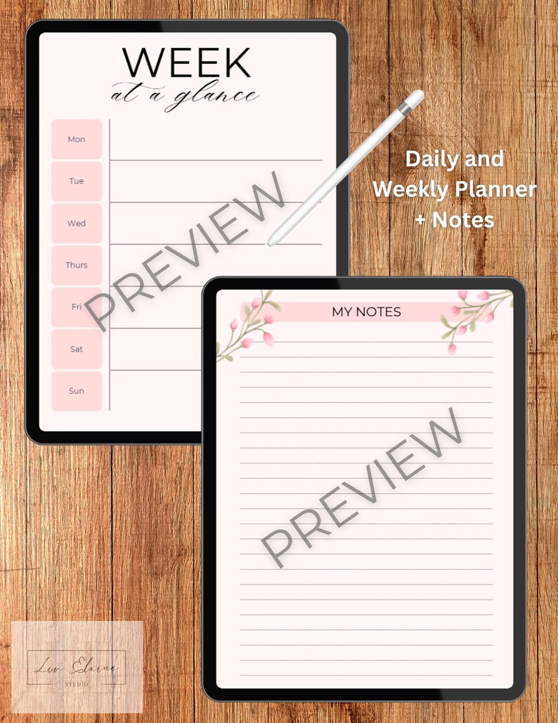 Pink Floral Printable Planner Bundle | Daily + Weekly + Notes | Digital ...