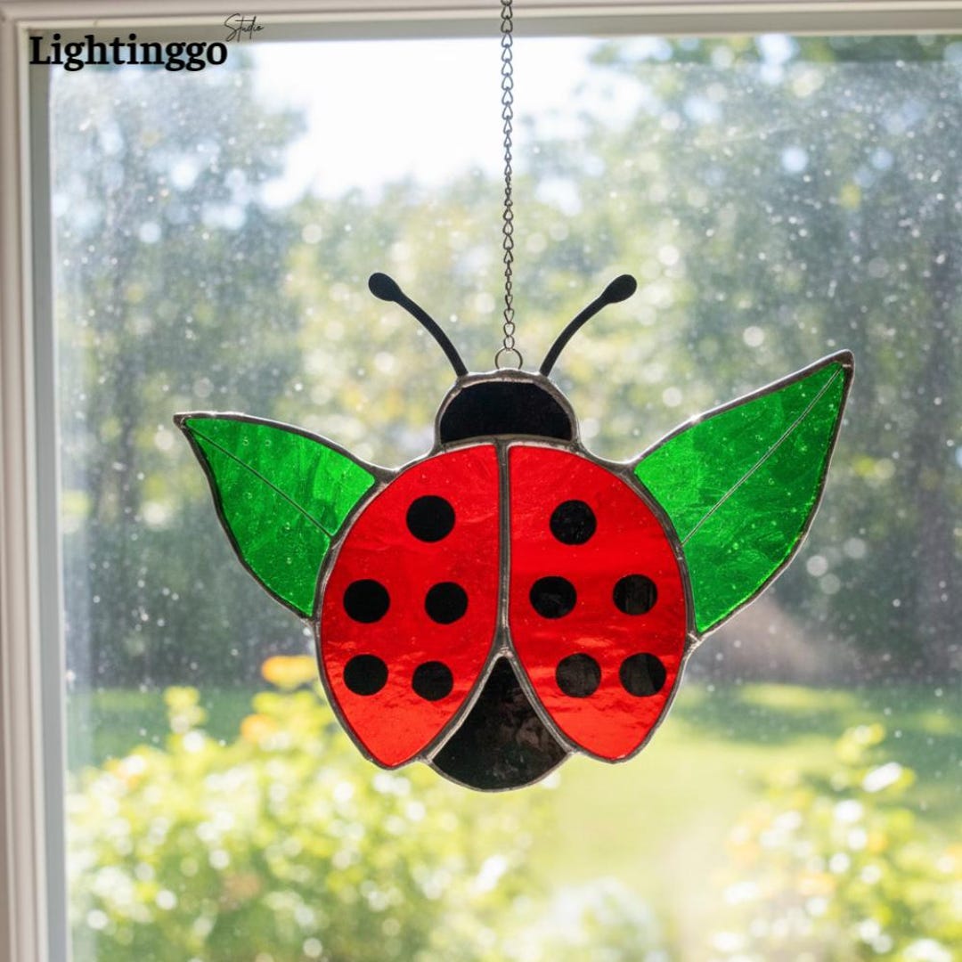 Handmade Ladybug Stained Glass Suncatcher, Bug Window Hanging, Garden ...