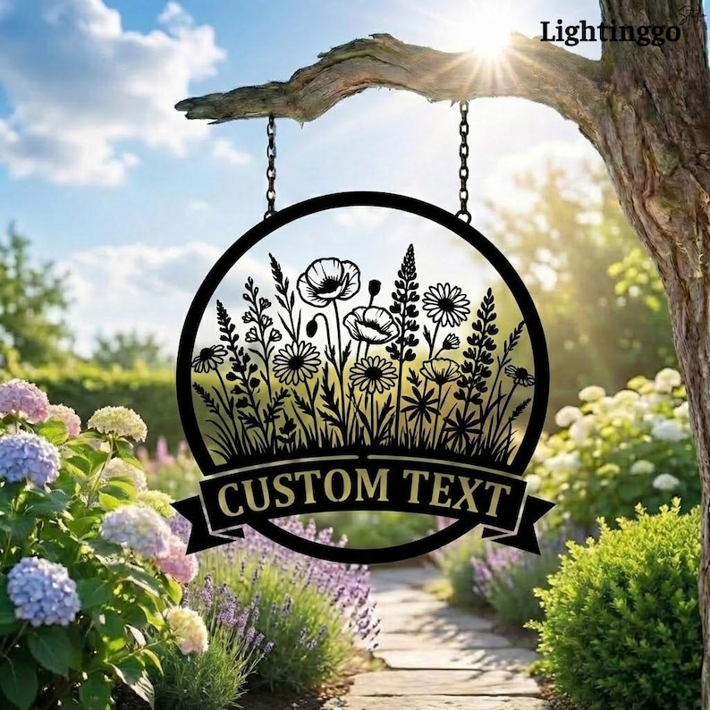 Personalized Wildflower Outdoor Metal Sign, Custom Poppy Daisy Floral ...
