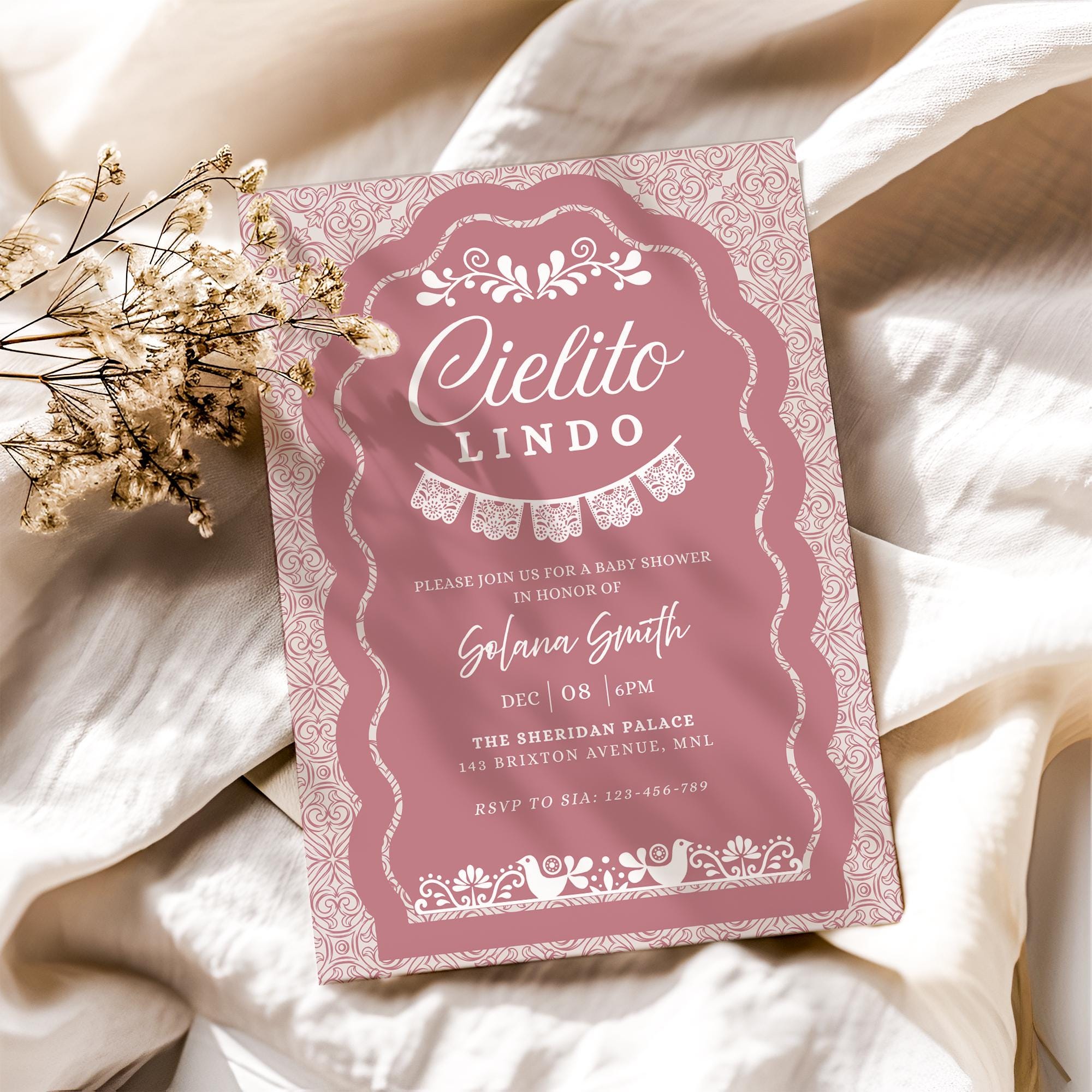 Pink Cielito Lindo Baby Shower Invitation Set, Editable Cielito Lindo ...