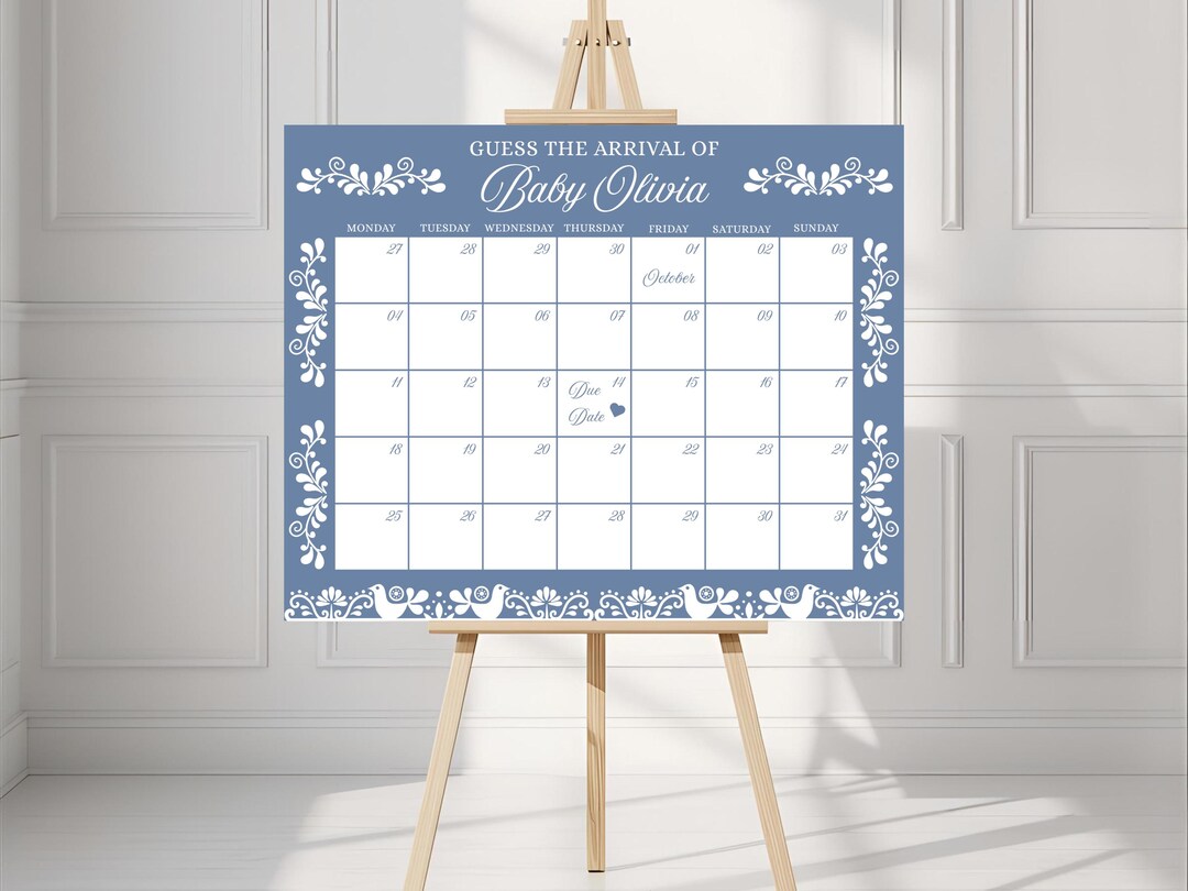 Blue Cielito Lindo Baby Shower Due Date Calendar Boy, Editable Mexican ...