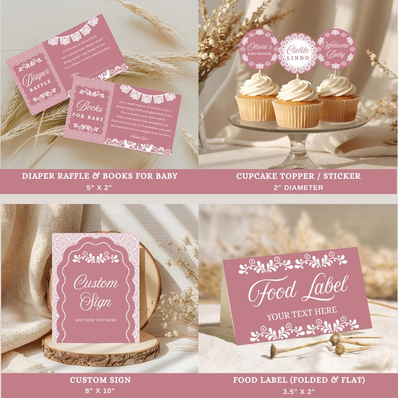 Pink Cielito Lindo Baby Shower Bundle Girl, Editable Cielito Lindo ...