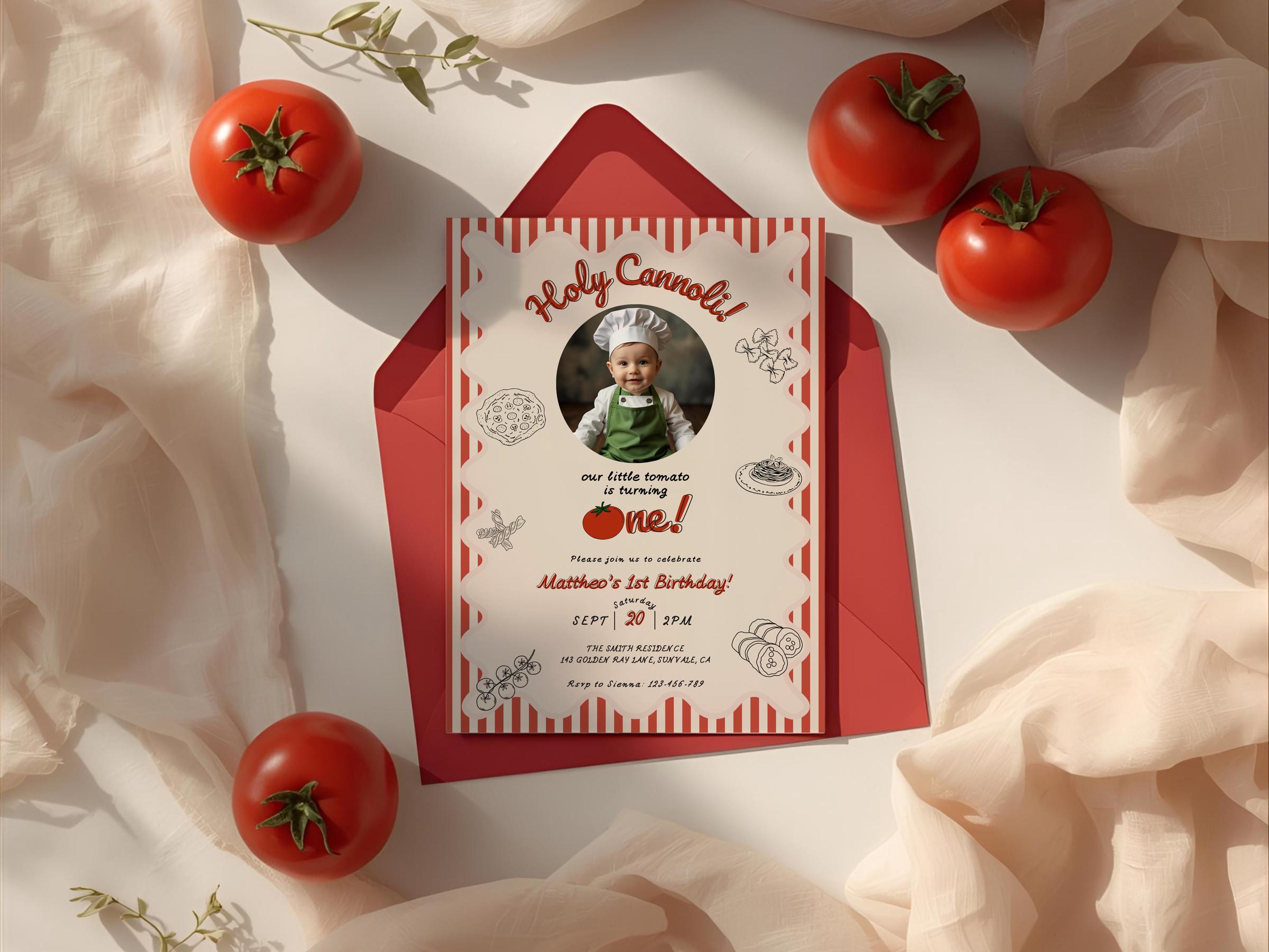 Editable Holy Cannoli First Birthday Invitation With Photo, Hand Drawn ...