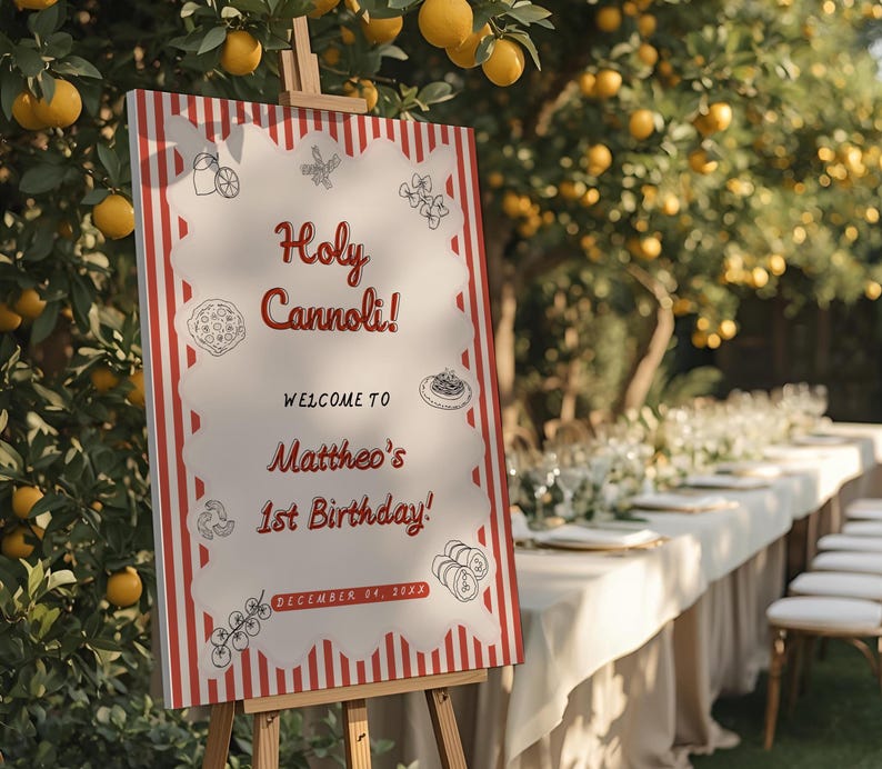 Editable Holy Cannoli First Birthday Welcome Sign, Hand Drawn Italian ...