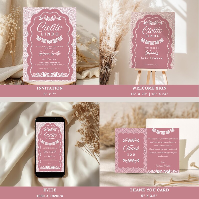 Pink Cielito Lindo Baby Shower Bundle Girl, Editable Cielito Lindo ...