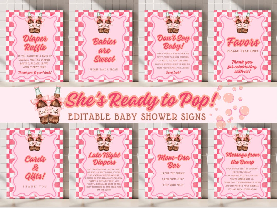 She’s Ready to Pop Baby Shower Table Signs, Editable Soda Pop Party ...