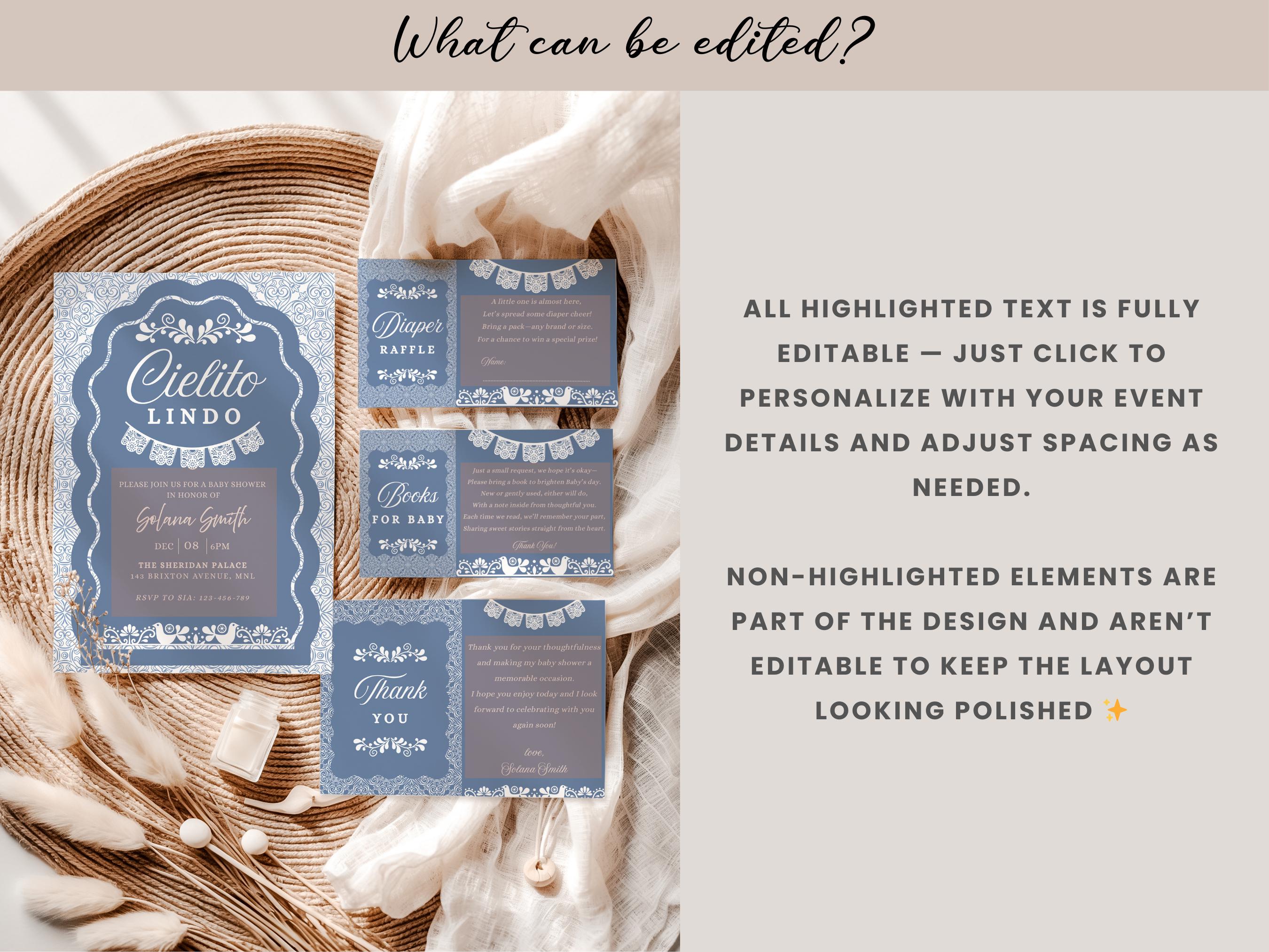 Blue Cielito Lindo Baby Shower Invitation Set, Editable Cielito Lindo ...