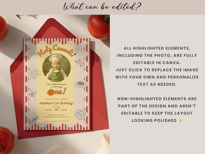 Editable Holy Cannoli First Birthday Invitation With Photo, Hand Drawn ...