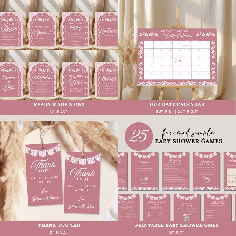 Pink Cielito Lindo Baby Shower Bundle Girl, Editable Cielito Lindo ...