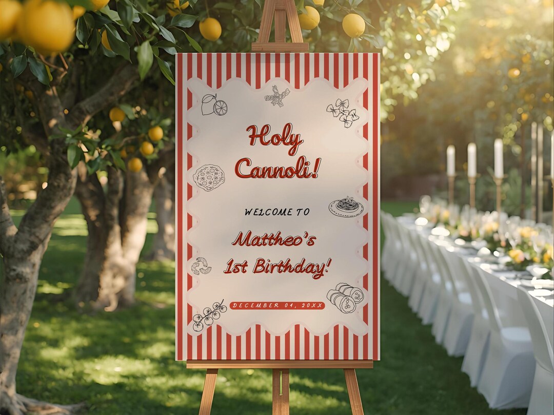 Editable Holy Cannoli First Birthday Welcome Sign, Hand Drawn Italian ...