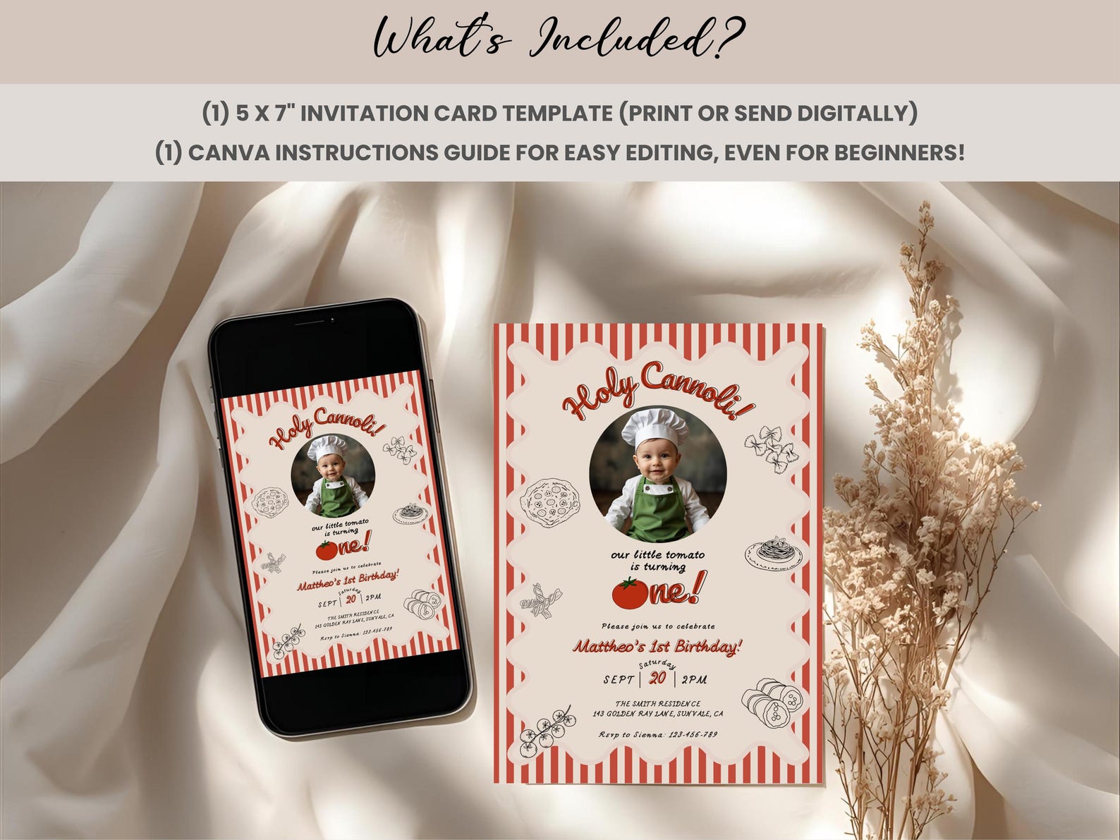 Editable Holy Cannoli First Birthday Invitation With Photo, Hand Drawn ...