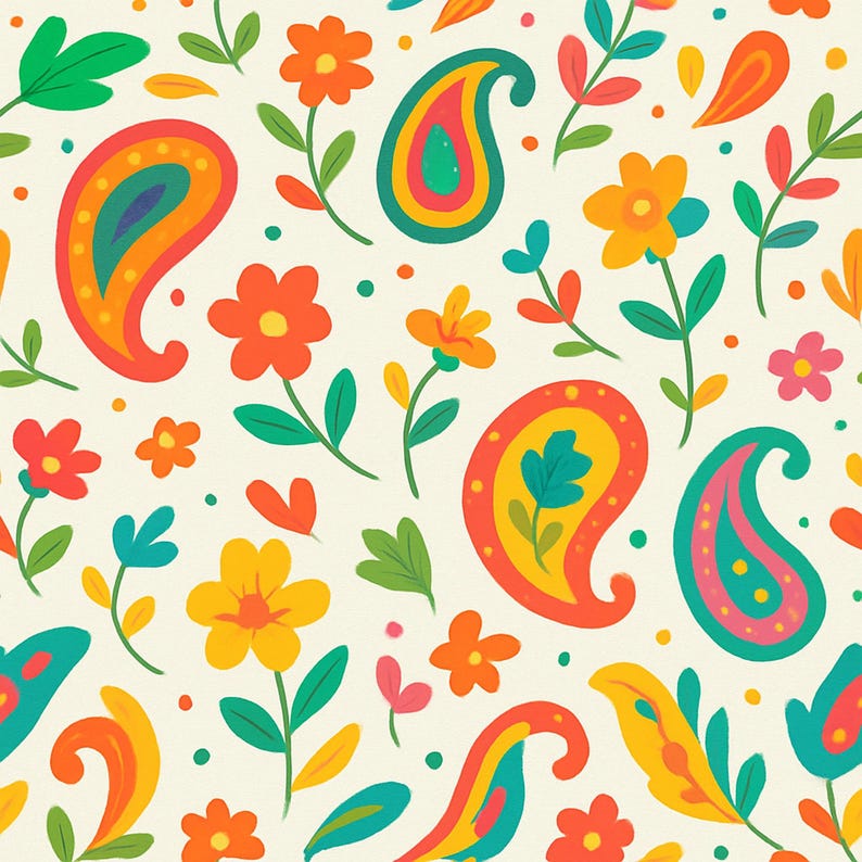 Colorful Paisley Digital Paper | Handpainted Seamless Background for ...