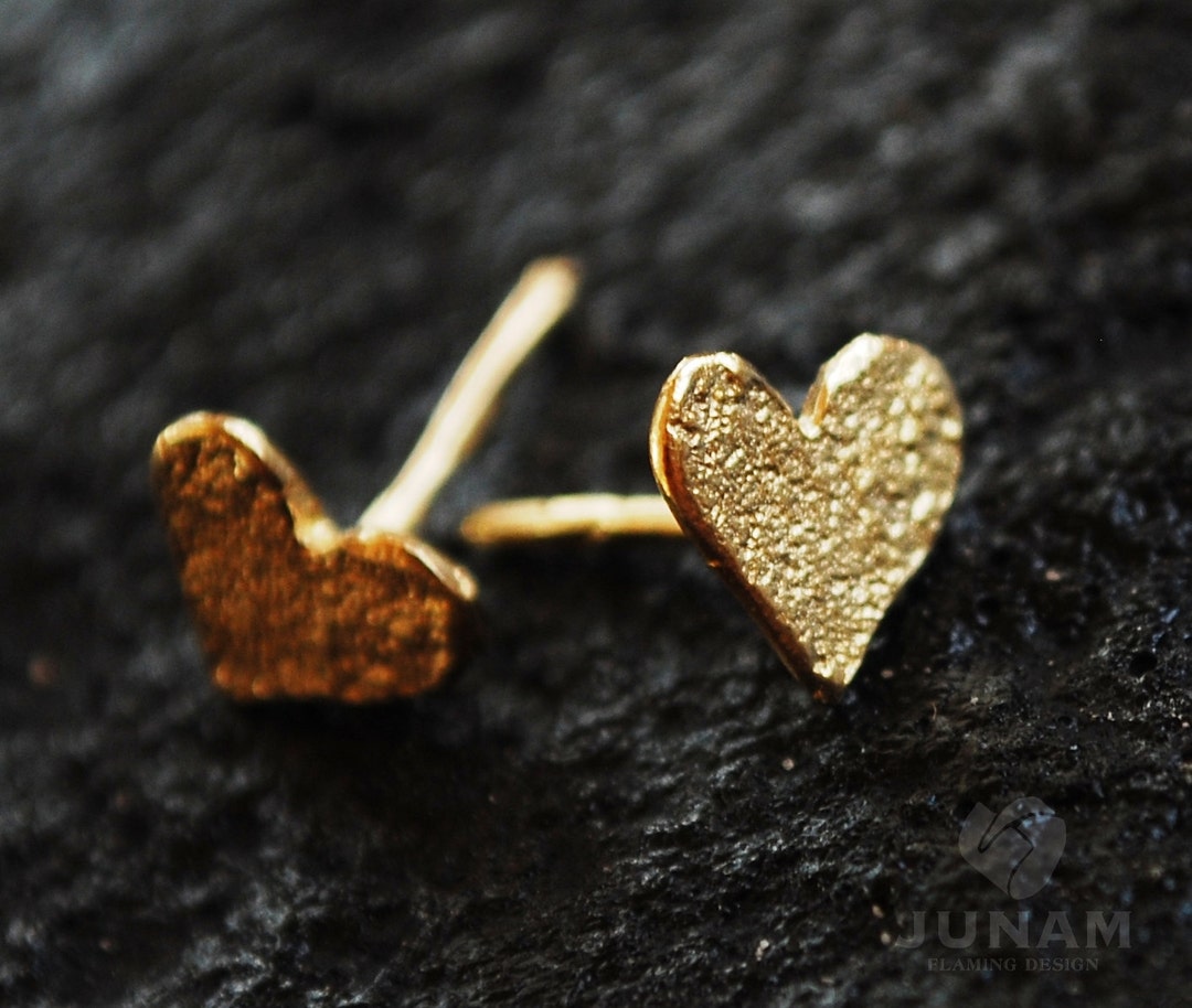 Heart Earrings Gold Heart Earrings Heart Studs 18k Gold - Etsy