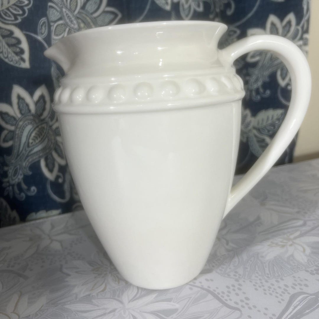 Fapor Demar Portugal Home Pottery Pitcher Vase in Emma Pattern 9" White ...