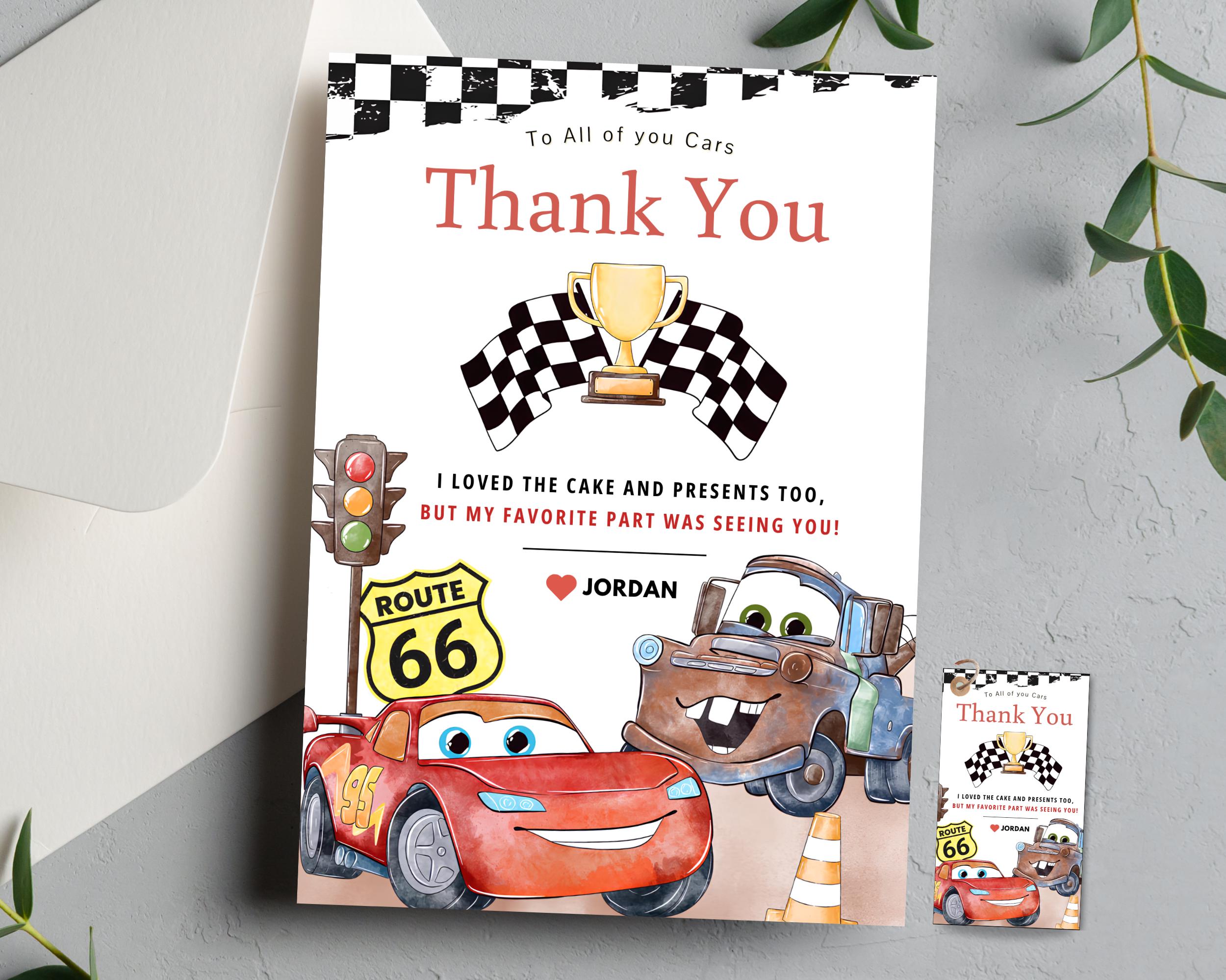 Editable Race Car Thank You Card Two Fast Party Favor Tag Racing Cars ...