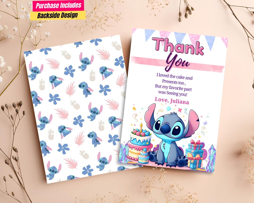Editable Lilo & Stitch Thank You Card for Party Lilo and Stitch Theme ...