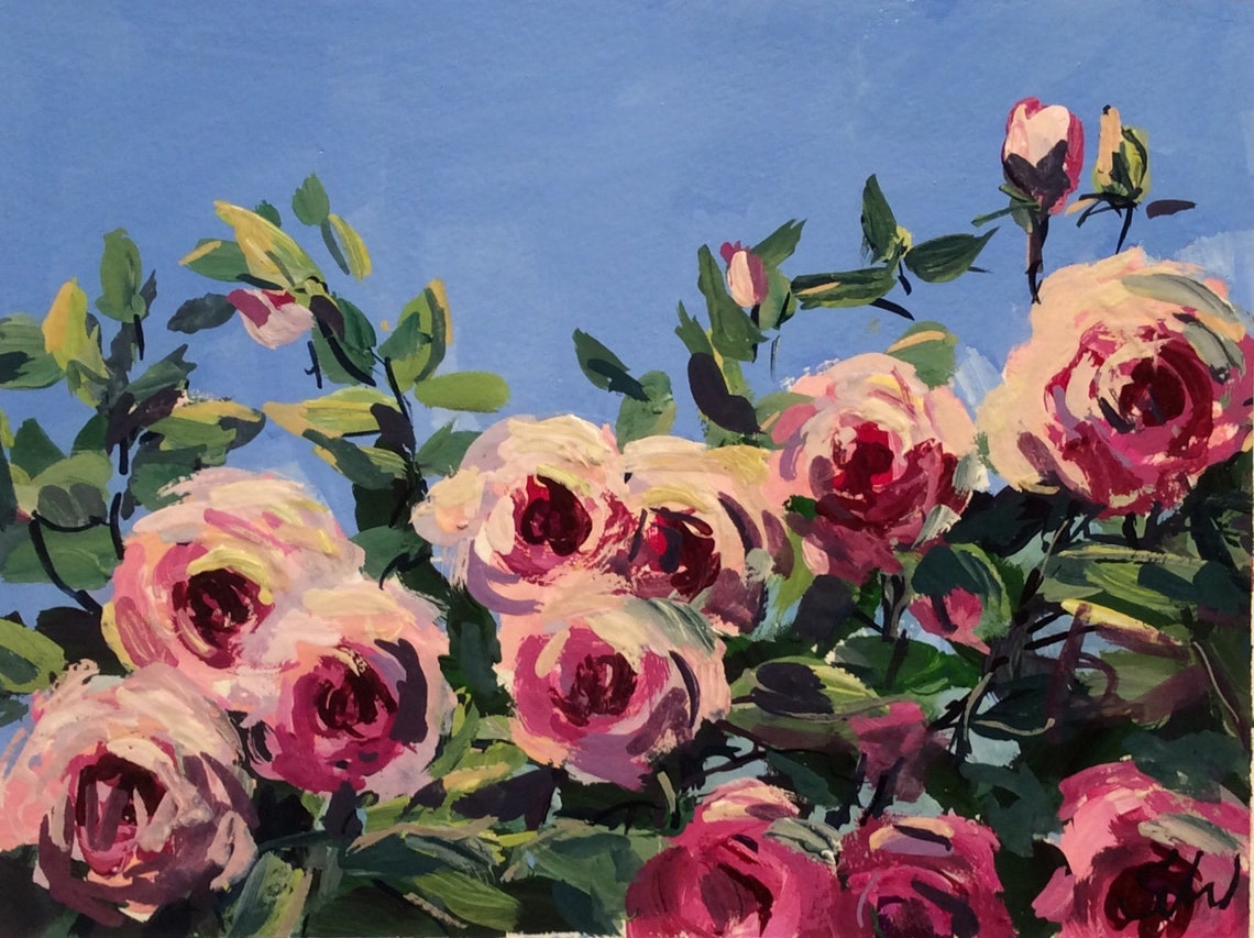 Roses Painting Original Gouache Painting 6 X 8’’ - Etsy