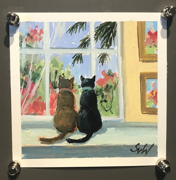 Cat Looking Out Window Painting