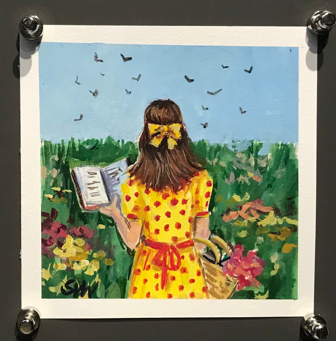 Woman Painting, Woman Reading ,girl Reading,,books Original Gouache ...