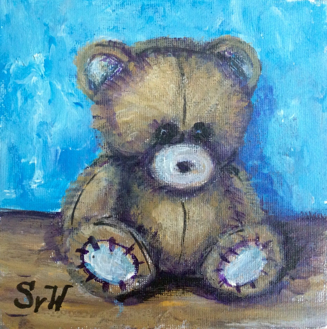 Teddy Bear Painting Kids Art Original Art 6 X 6" - Etsy