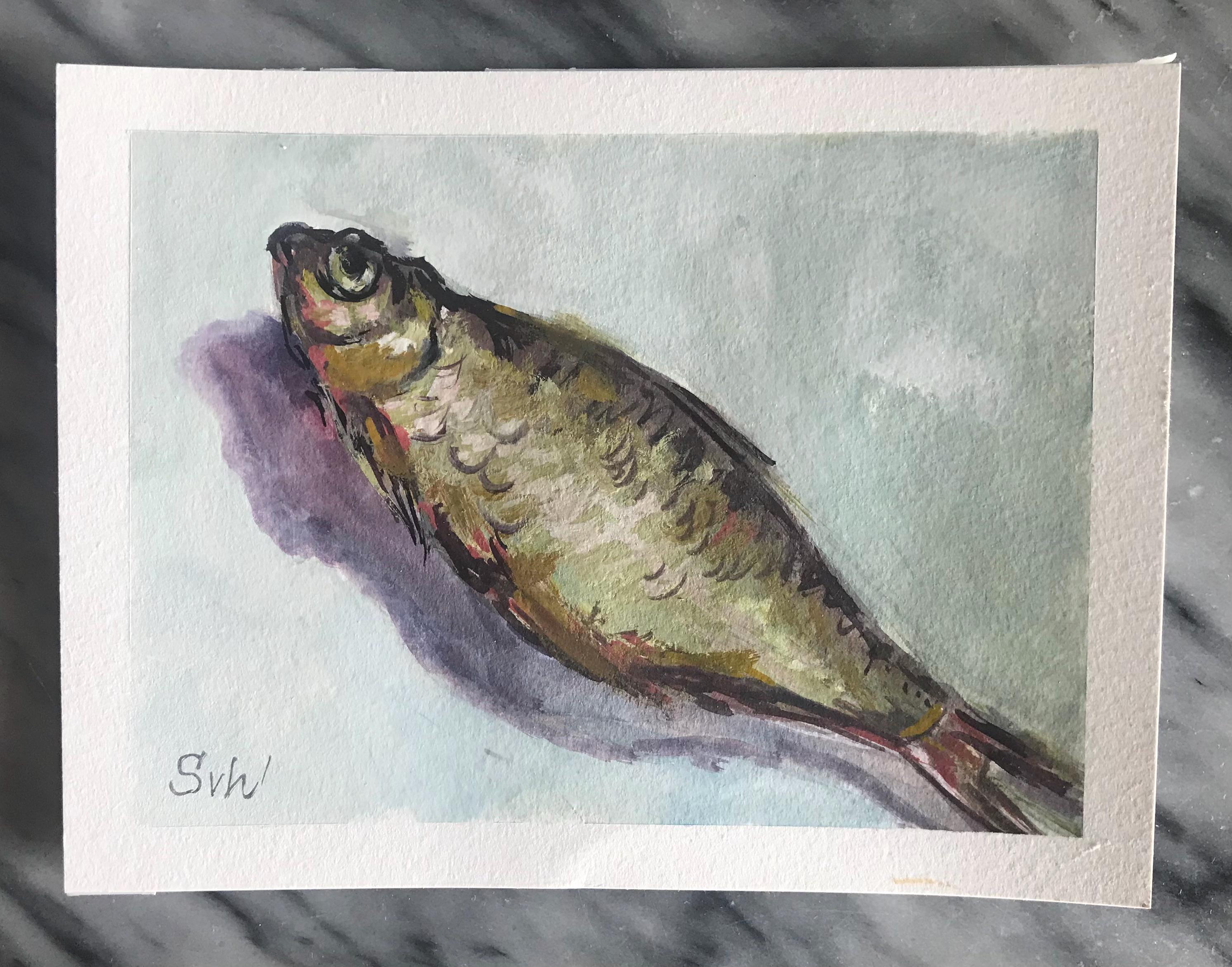 Dried Fish Original Gouache Painting,fish Painting ,kitchensrt,moody ...