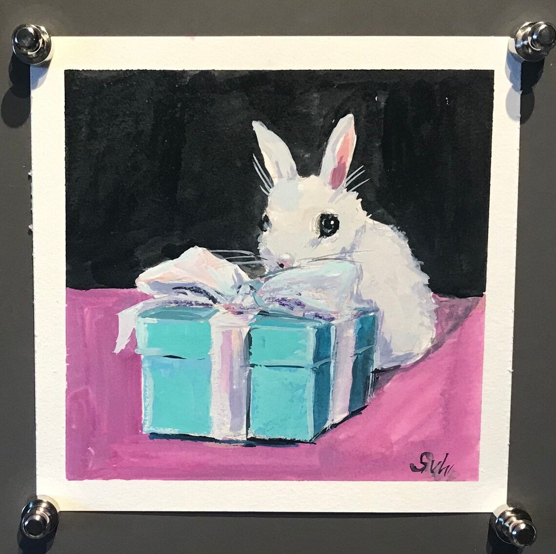 Tiffany box and bunny rabbit original painting6 x 6 | Etsy