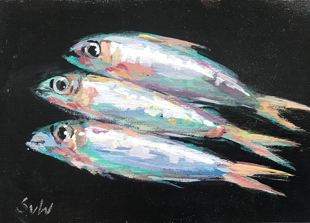 Sardines Original Painting,fish Painting ,kitchen Original Art 5 X 7 ...