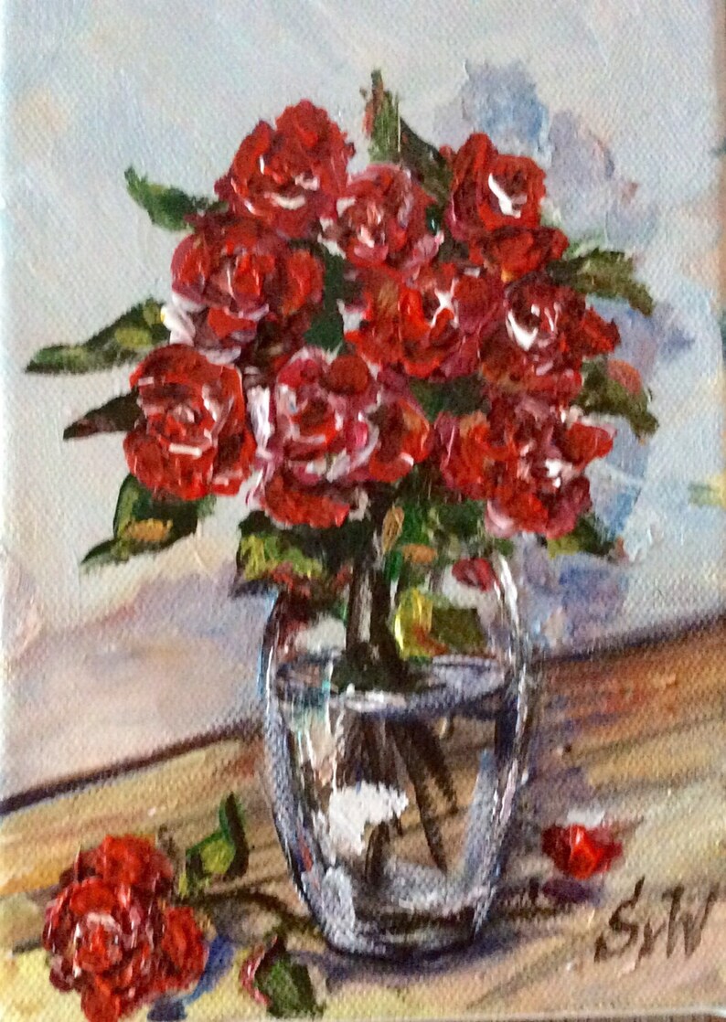 Red Roses Painting Still Life Original Floral Painting 7 X | Etsy