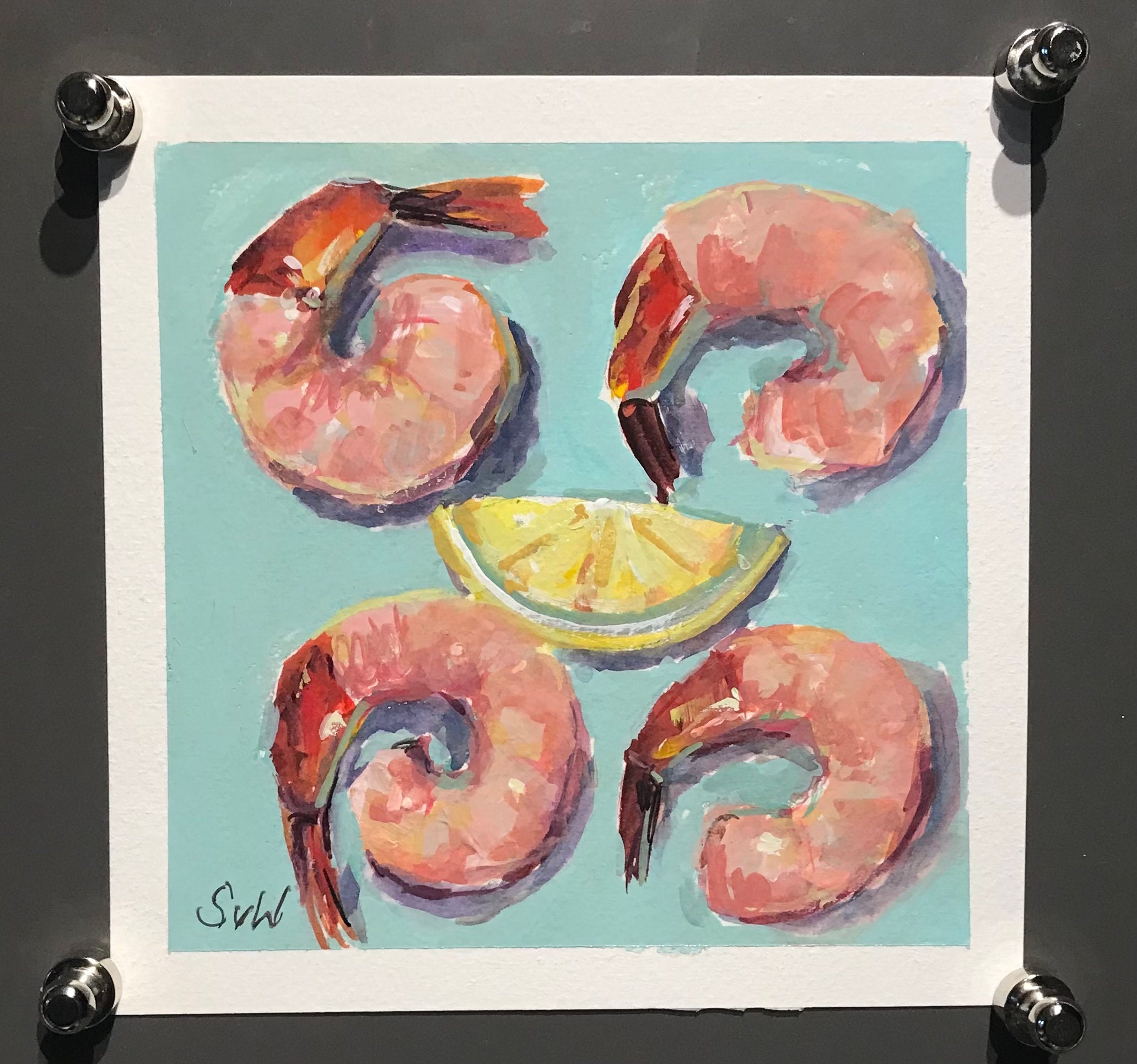 Shrimp Original Painting,food Painting ,kitchen Original Art 6 X 6 ...