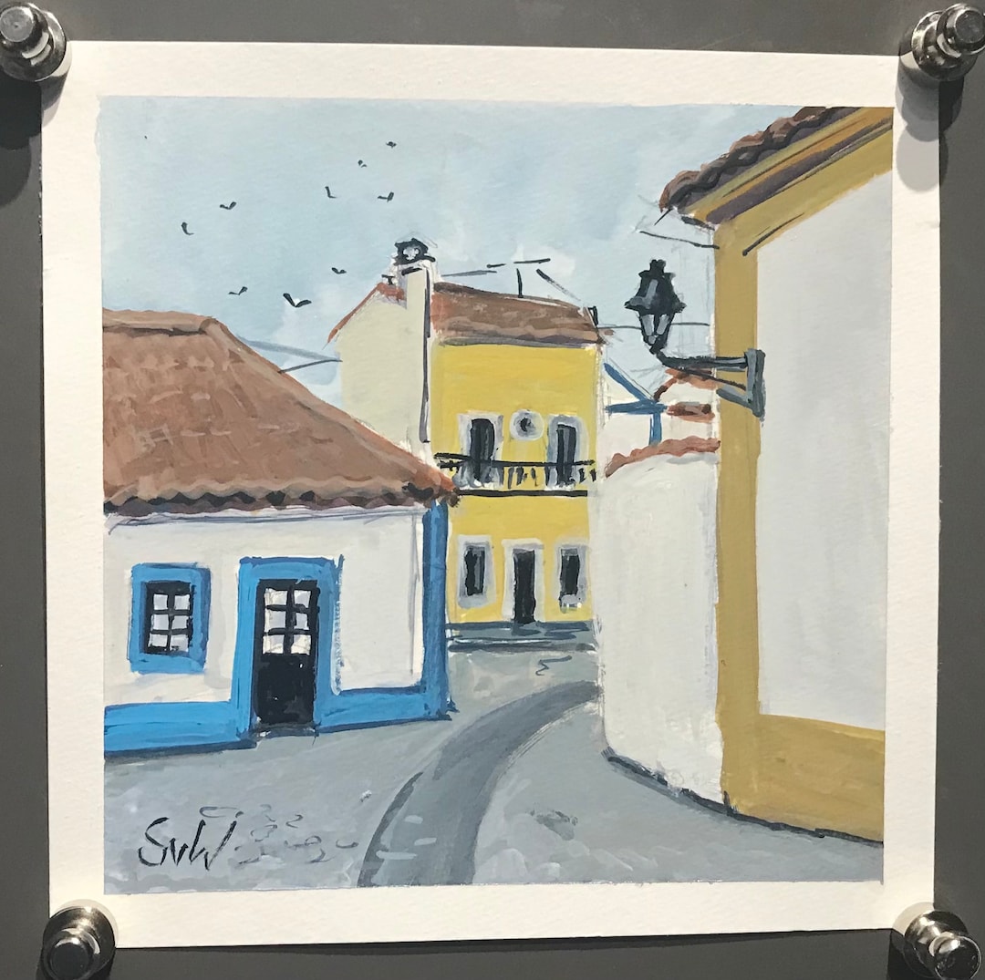 Portuguese Town,portugal Painting , Original Gouache Painting 6 X 6” - Etsy