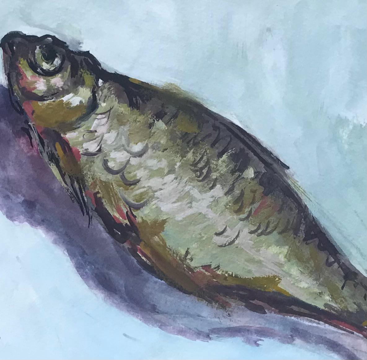 Dried Fish Original Gouache Painting,fish Painting ,kitchensrt,moody ...
