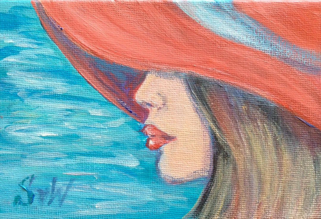 Woman in Red Hat Painting Original Art 4 X 6" - Etsy UK