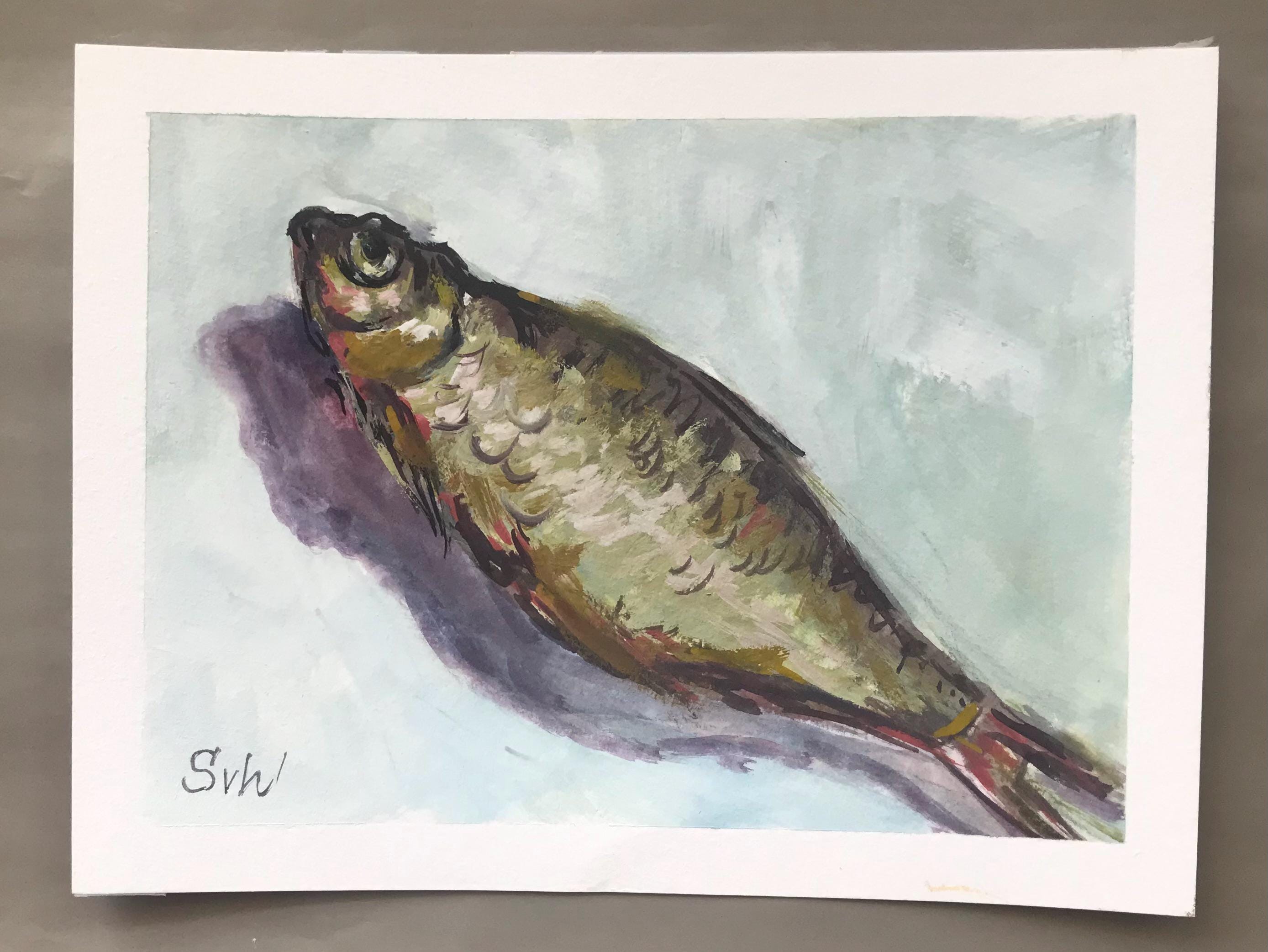 Dried Fish Original Gouache Painting,fish Painting ,kitchensrt,moody ...