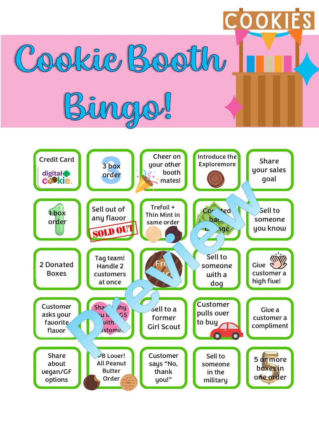 Girl Scout Cookie Booth Bingo 2026 ABC Bakers - Etsy