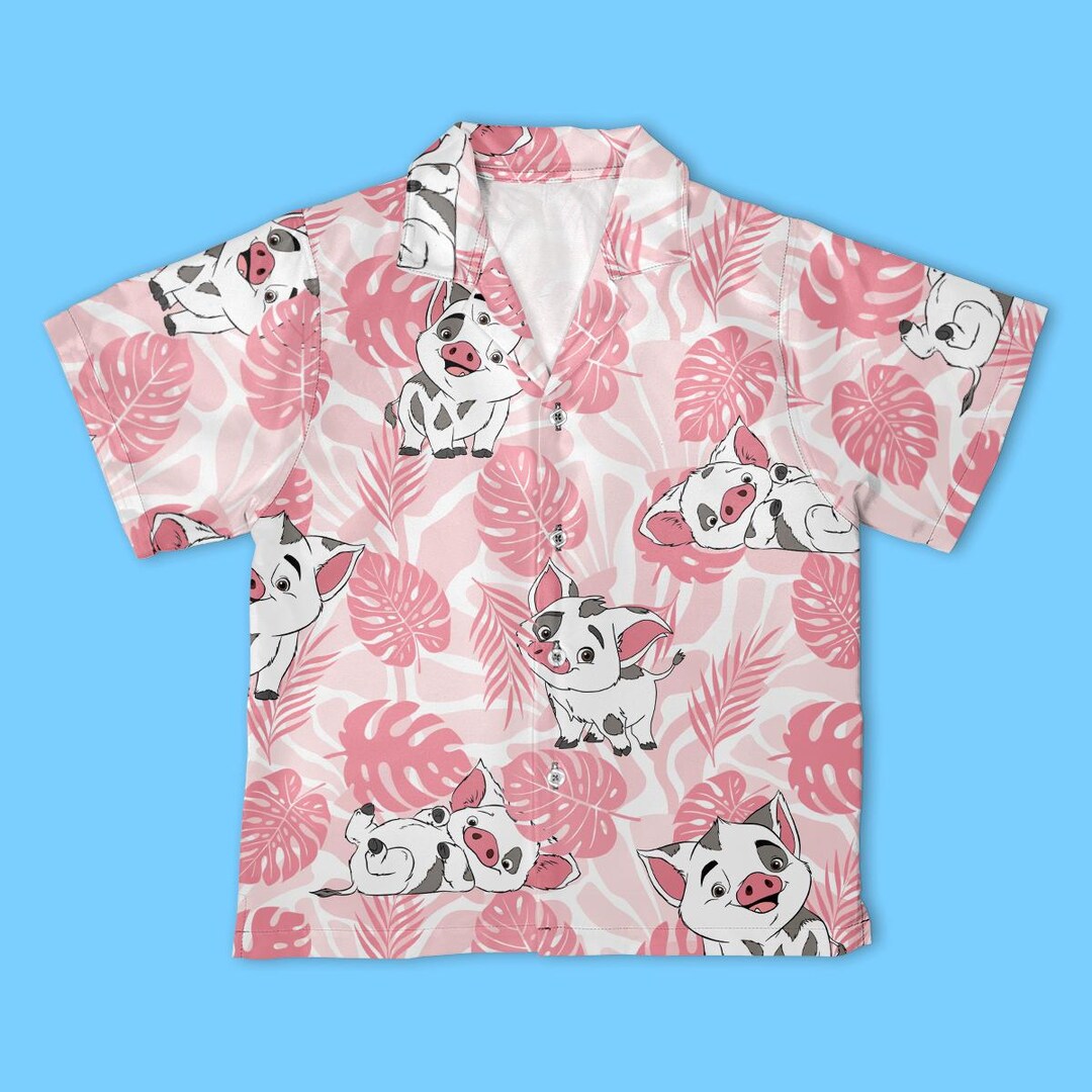 Pua Moana Hawaiian Shirt, Pua Pig Button Down Shirt, Pink Monstera Leaf ...
