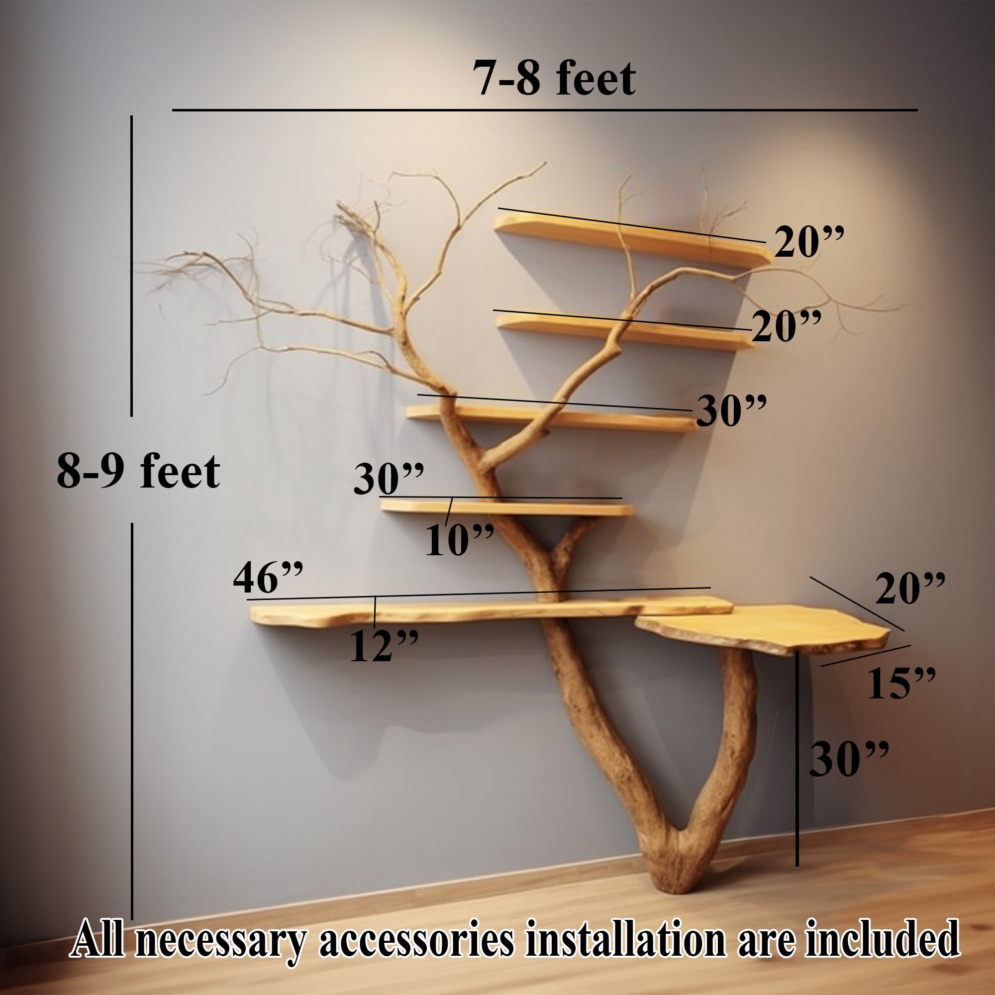 Tree Branch Shelves: a Unique Floating Wood Natural Edge Table Made of ...