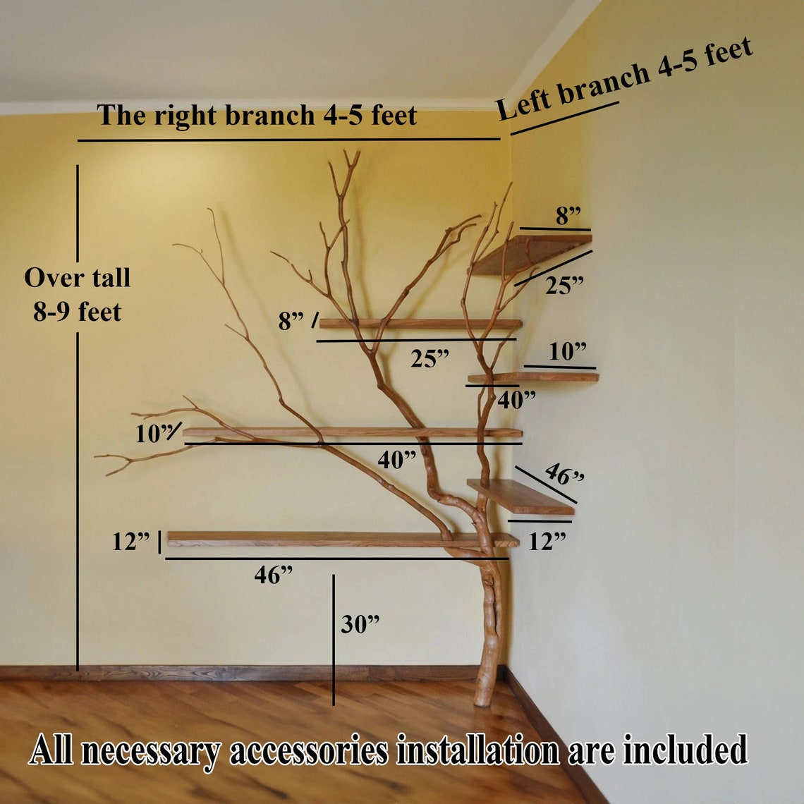 Live Edge Shelf Solid Wood Bookshelf Decor With Floating Shelves in the ...