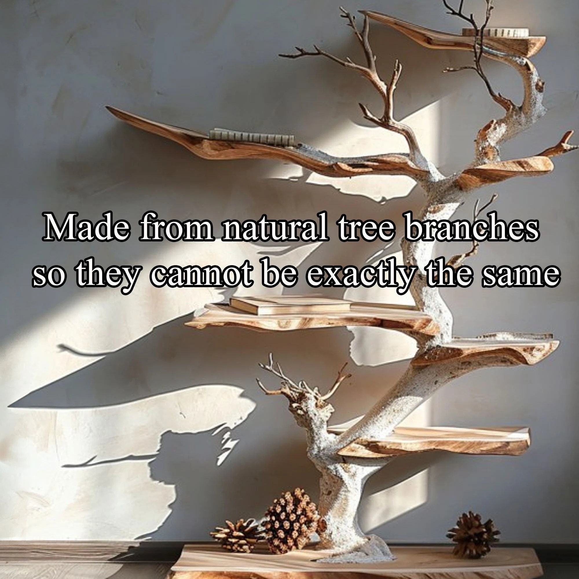 Live Edge Shelf Solid Wood Bookshelf Decor With Floating Shelves in the ...