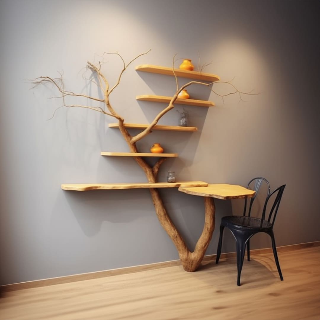 Tree Branch Shelves: a Unique Floating Wood Natural Edge Table Made of ...