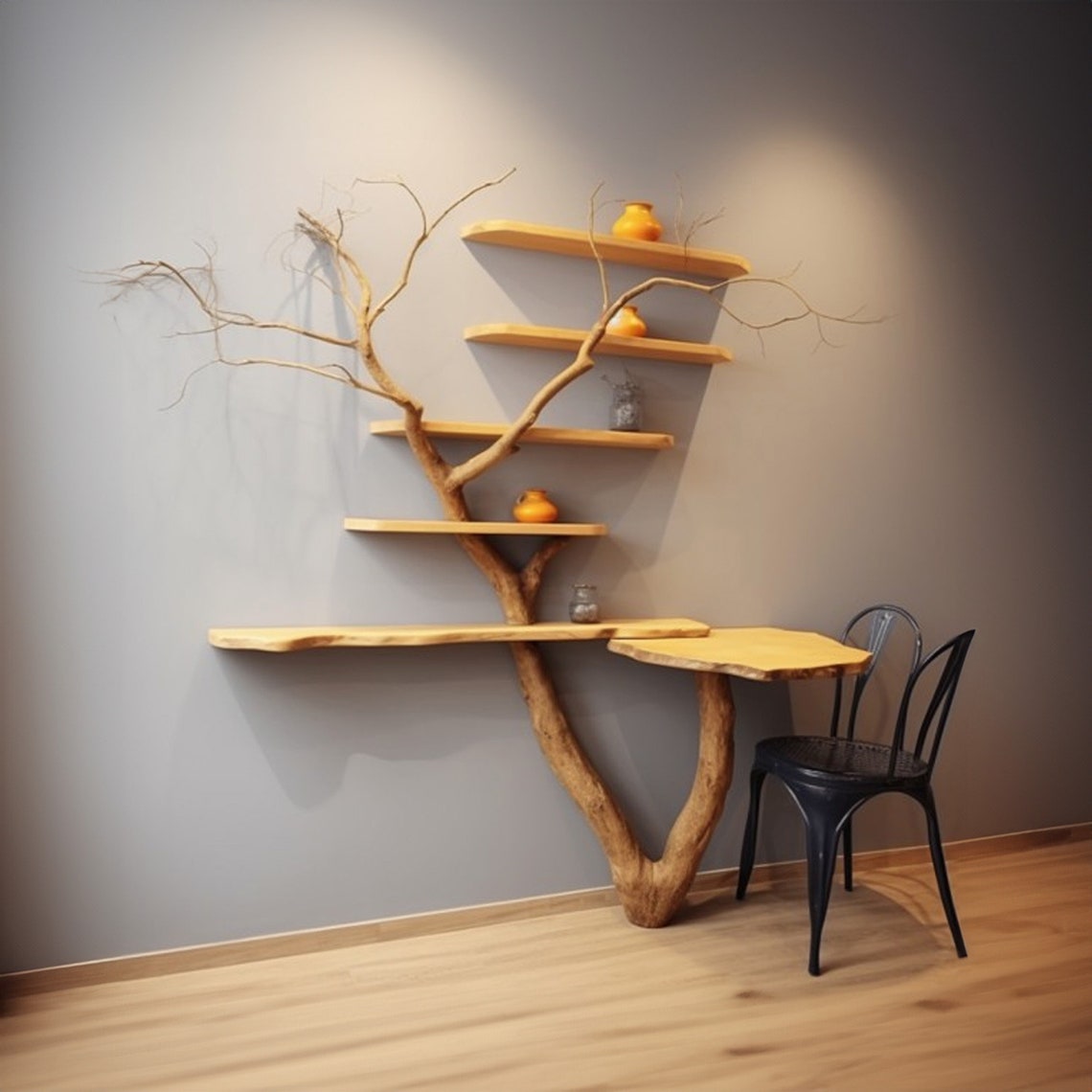 Tree Branch Shelves: a Unique Floating Wood Natural Edge Table Made of ...