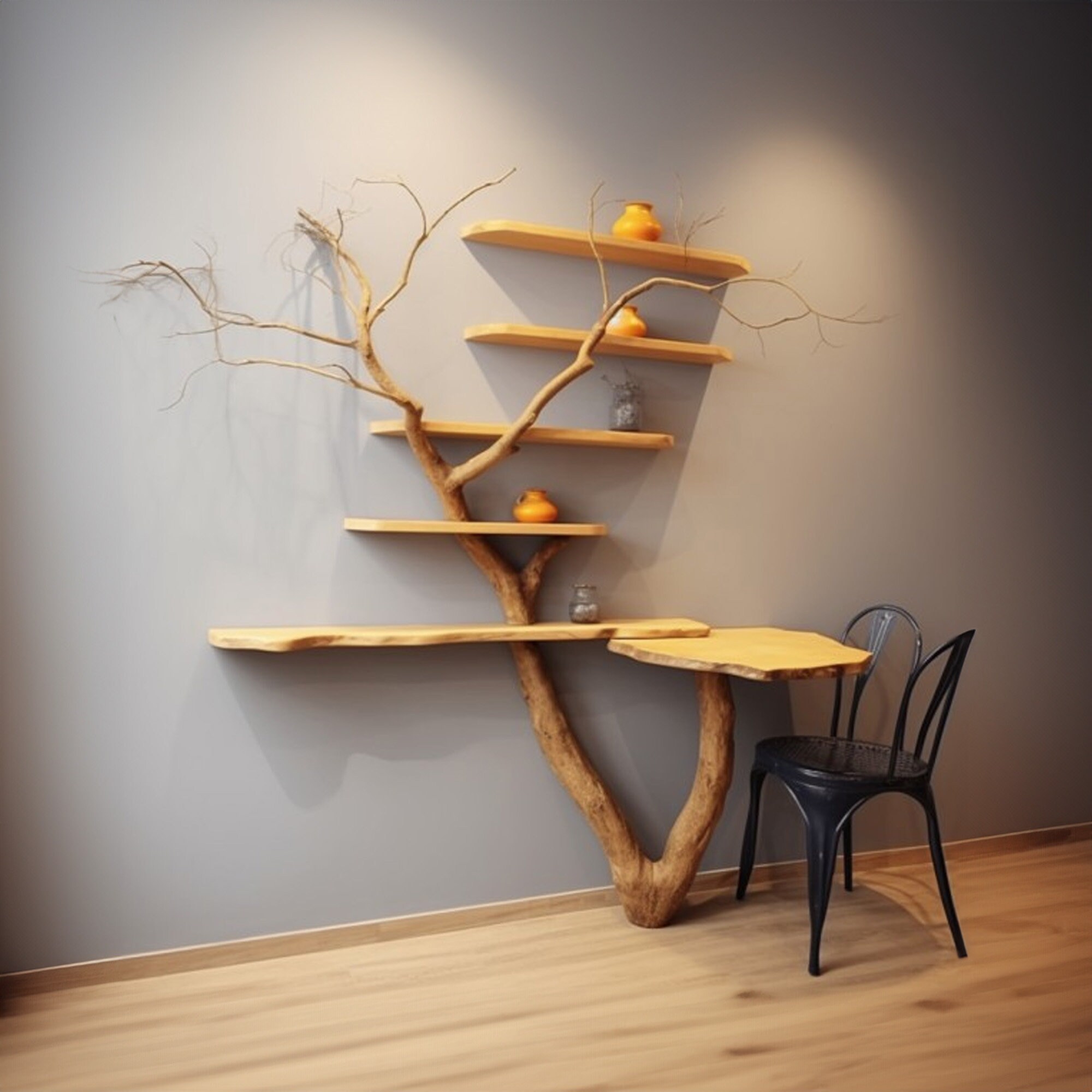 Tree Branch Shelves: a Unique Floating Wood Natural Edge Table Made of ...