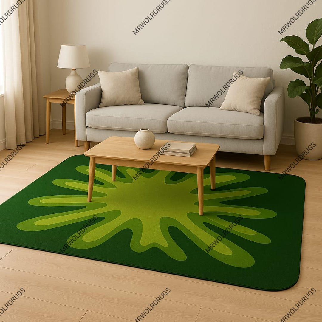 Abstract Green Blob Rug: Modern Wavy Area Carpet - Etsy