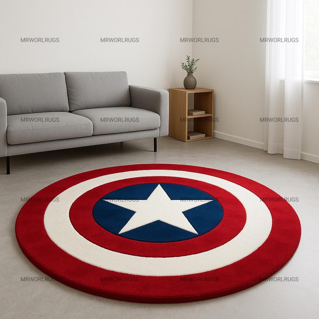 Handmade Captain America Shield Rug | Custom Tufted Superhero Area Rug ...