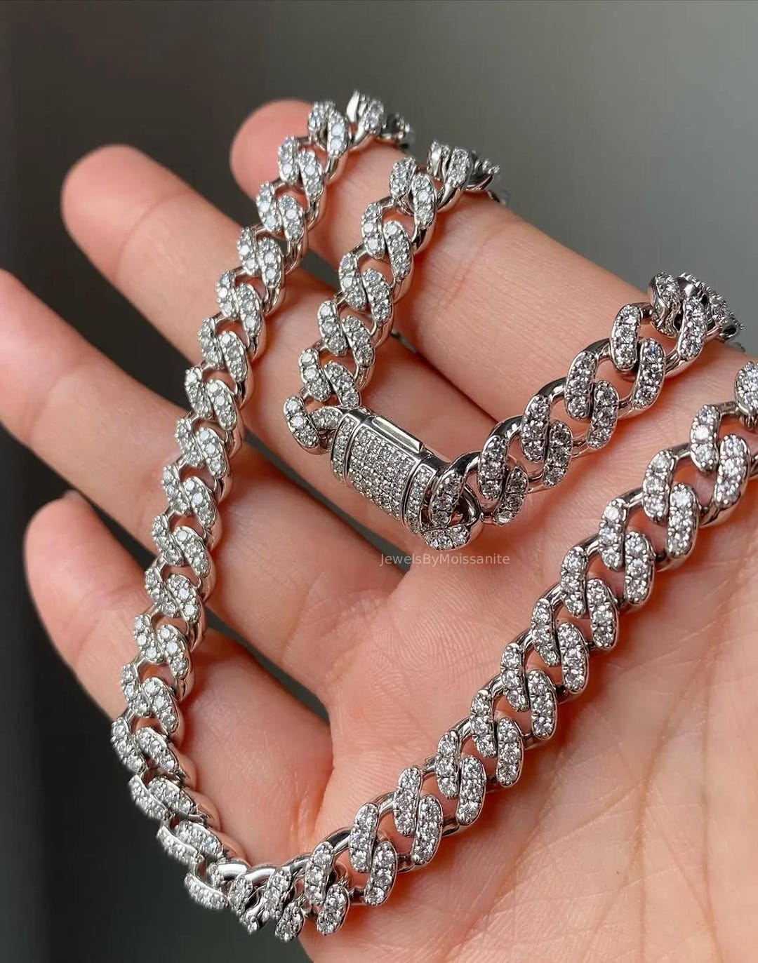VVS Moissanite Miami Cuban Link Chain, 925 Sterling Silver, Hip Hop ...