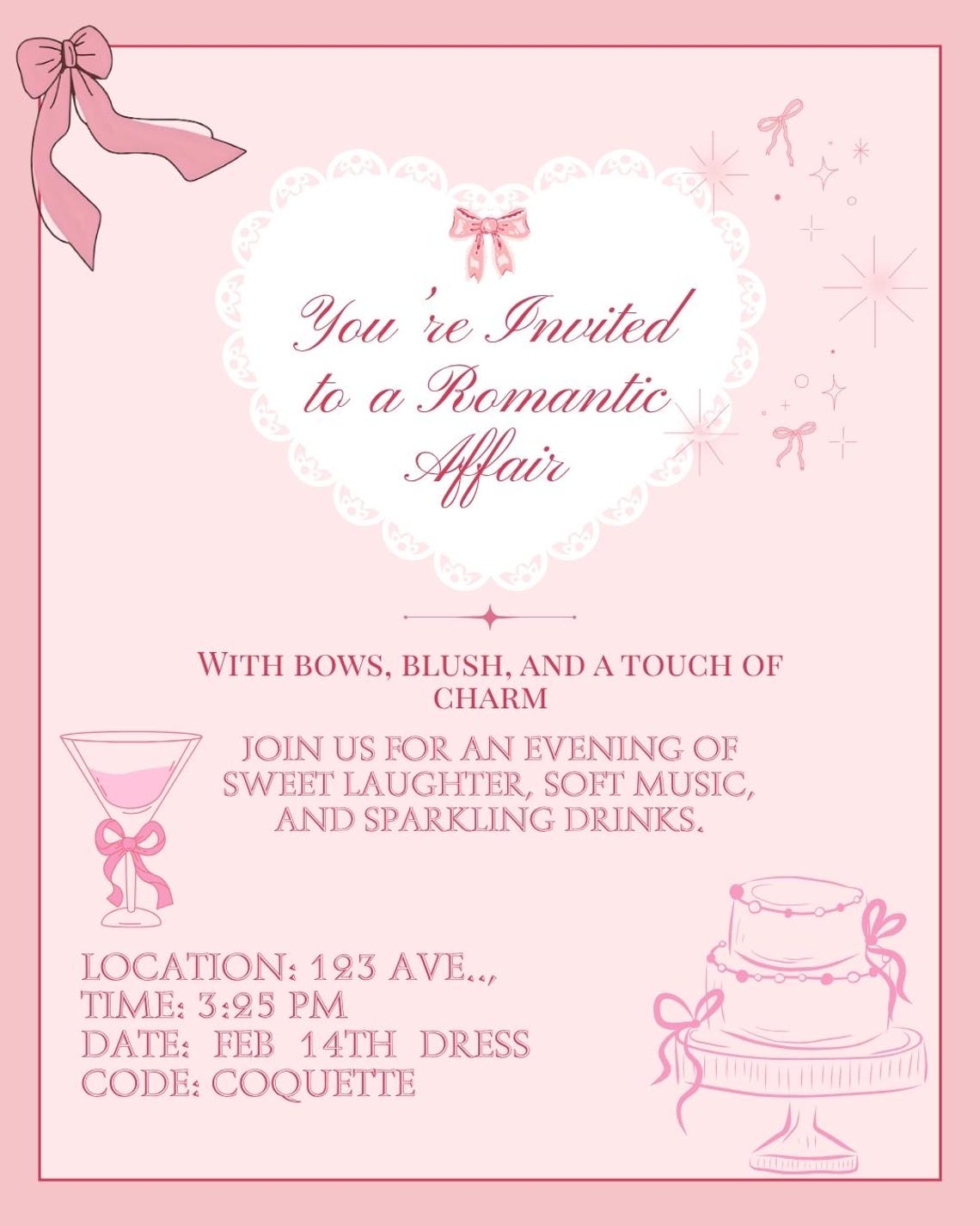 Romantic Coquette Valentine’s Party Invitation | Pink Printable Invite ...