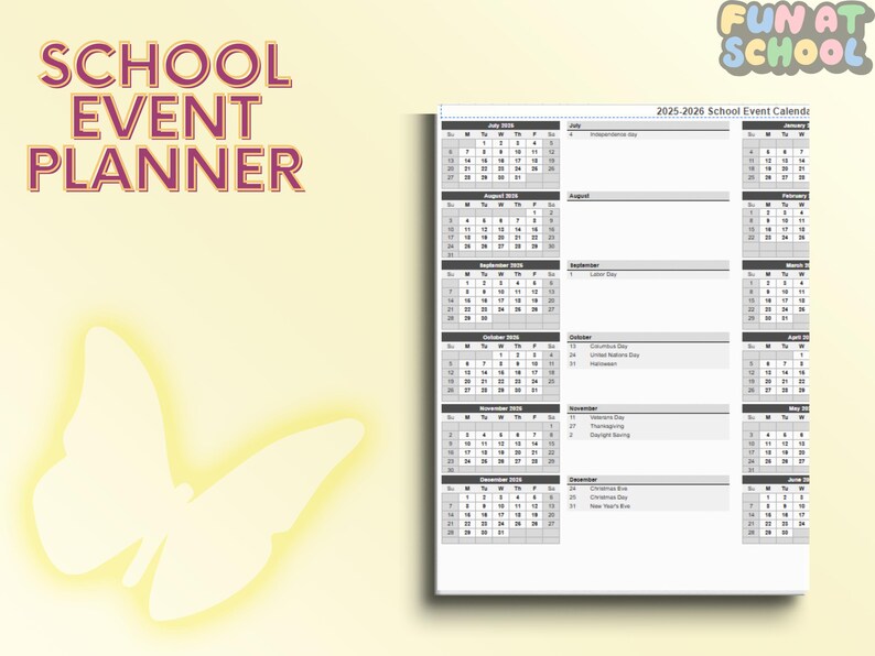 School Event Calendar Planner | Printable Academic Excel Sheet ...